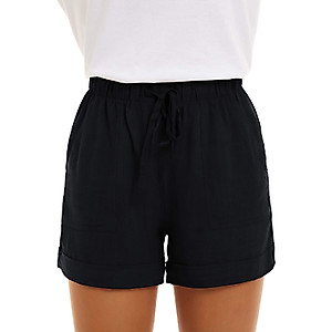 SMENG Womens Pull on Gym Bermuda Jogger Shorts for Women Drawstring Comfy Sleeping Clothes Black Large