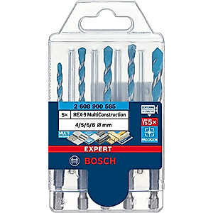 Bosch Professional 5 pc. Expert HEX-9 MultiConstruction Drill Bit Set (for Concrete, Ø 4-8 mm, Accessories Rotary Impact Drill)