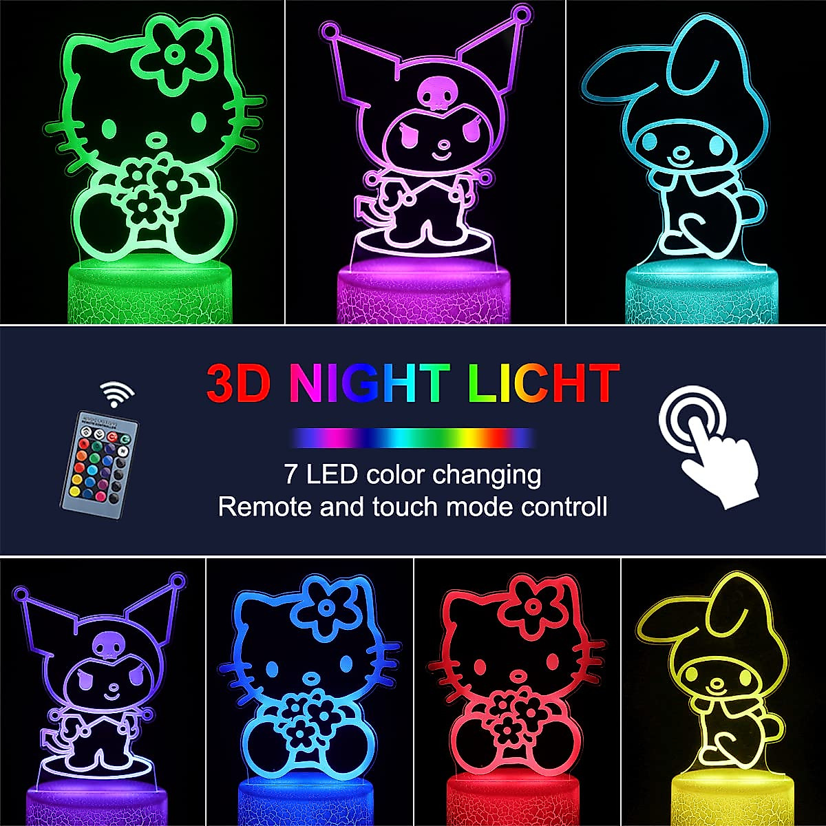 sunduck 3D Illusion Cat Night Light for Kids - 3 Patterns and 16 Colours Change with Remote Control Kitty Lamp Room Decor Birthdays Holidays Christmas Gifts for Kids and Girls