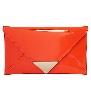 JNB Faux Patent Leather Glossy Envelope Clutch, Orange