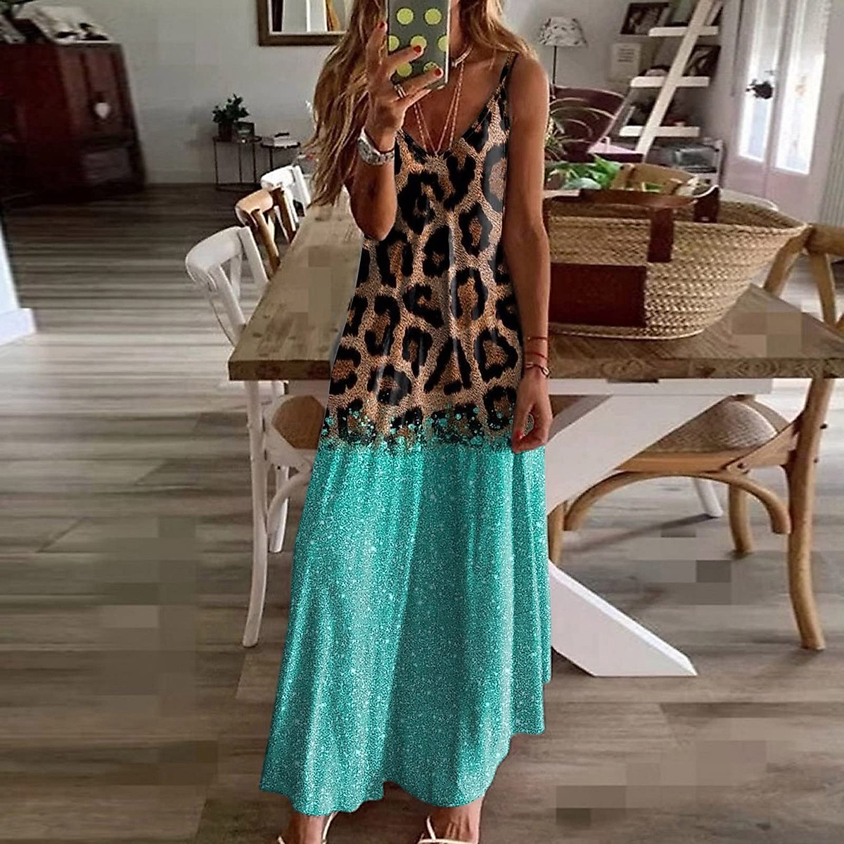 Formal Dresses for Women Plus Size Women Summer Casual Fashion Low Neck Sleeveless Flower Print Long Dress Casual Summer Brown