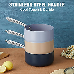 HLAFRG 1QT Nonstick Saucepan with Lid, Ceramic Coating, 100% APEO & PFOA-Free, Small Pot with Stainless Steel Handle, Oven Safe, Easy to Clean, Cream White Pan