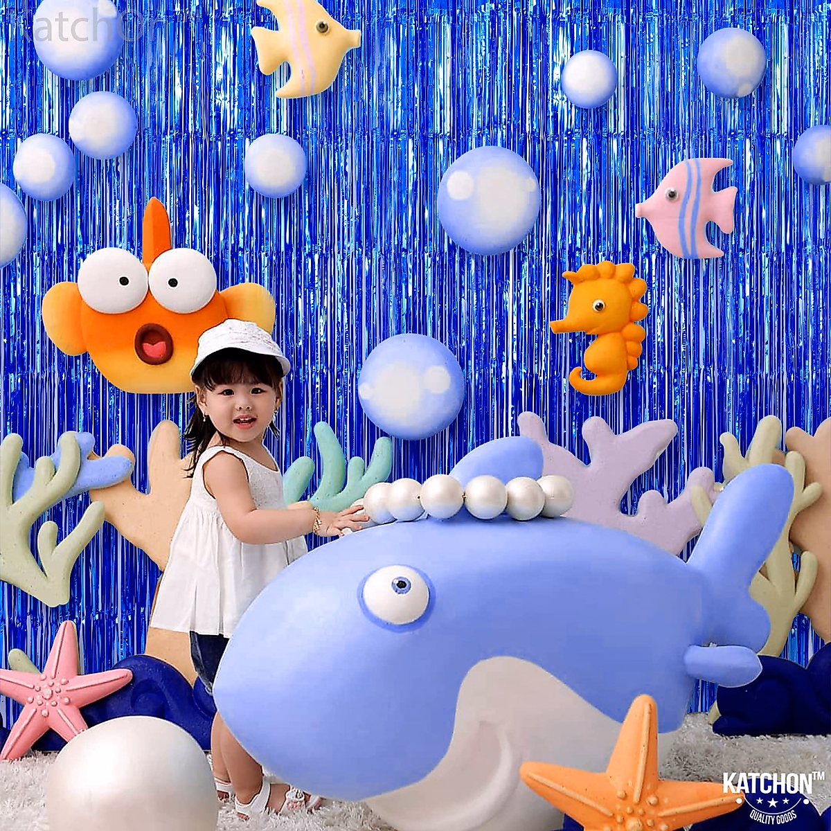 KatchOn, Xtralarge Blue Fringe Backdrop - 8x3.2 Feet, Pack of 2 | Blue Streamers Party Decorations | Blue Fringe Curtain for Ocean Decorations | Under The Sea Party Decorations, Blue Party Decorations