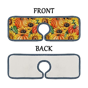 Absorbent Kitchen Faucet Mat 3 Pieces Pattern of Pumpkins Sunflowers Faucet Sink Splash Catcher Bathroom Counter Drip Catcher,Splash Guard Water Stains Preventer