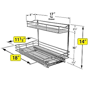Lynk Professional® Slide Out Under Sink Cabinet Organizer - Sliding Storage for Inside Kitchen Cabinet or Under Sink - 11.5 in. wide x 18 inch deep - Chrome