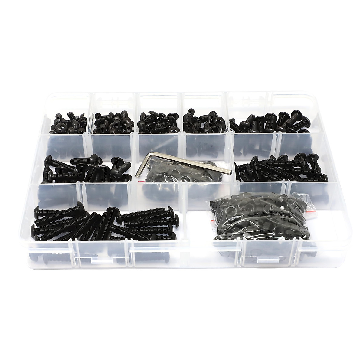 iexcell 480 Pcs M5 x 6/8/10/12/16/20/25/30 Alloy Steel 10.9 Grade Hex Socket Button Head Cap Screws Bolts Nuts Assortment Kit, Black Oxide Finish