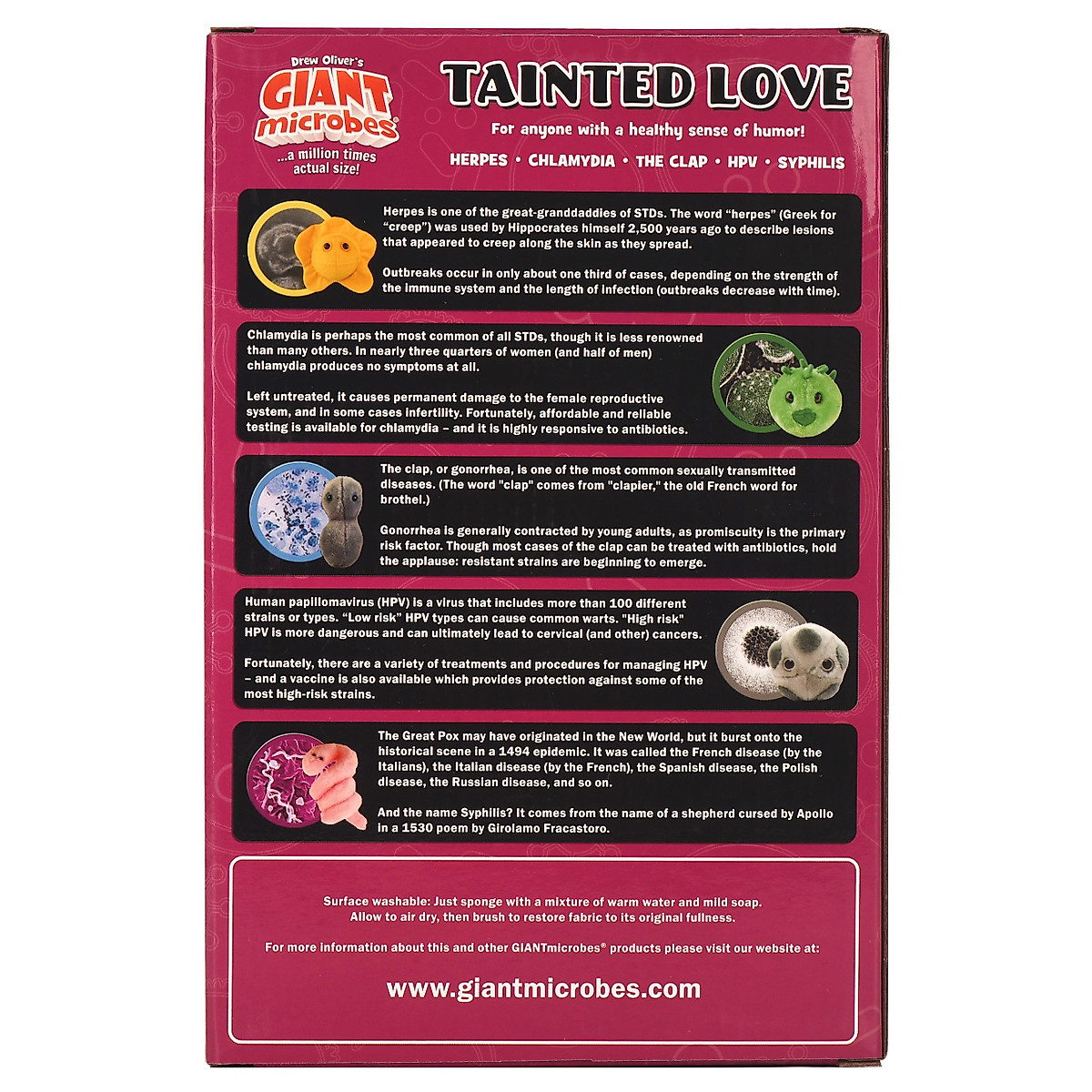 GIANTmicrobes Tainted Love Themed Gift Box - Learn About Health with This 5-Piece Box Set of 3” STIs, Unique Gift for Students, Educators, OBGYNs, and Anyone with a Healthy Sense of Humor