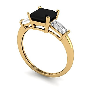 1.62ct Sq Emerald cut 3 stone Solitaire Natural Black Onyx Engagement Promise Anniversary Bridal Ring 18K Yellow Gold 8.5