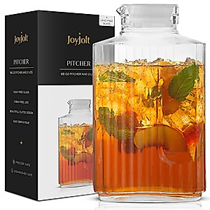 68oz Glass Pitcher with Lid (2 Lids) - Rectangle Beverage Serveware and Storage Container for Hot or Cold. Kool Aid Lemonade Pitcher, Water Containers, 2 Quart