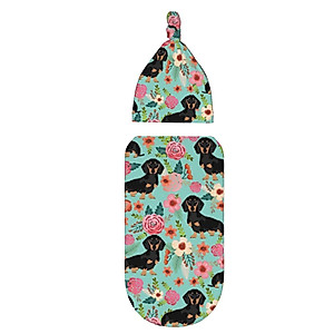 Dog Dachshund Baby Stuff Newborn Swaddle Blanket Sleep Sack Baby Wrap Baby Blanket Soft Stretchy Sack with Beanie Hat Sets for Infant Boy Girl