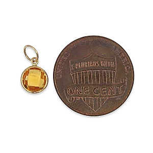 Citrine Charm 6mm Round Checkerboard-Cut Handmade In 14k Yellow Gold