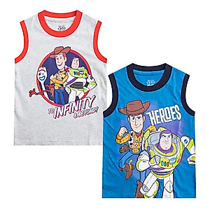 Disney Toy Story Woody & Buzz Lightyear Boys’ 2 Pack Tank Top for Toddler and Little Kids - Blue/Grey
