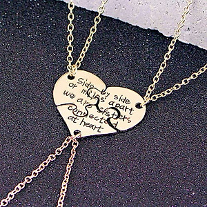 3 Pcs Best Friends Forever Engraved Necklace Broken Heart Charm Pendant Set BFF Friendship Necklace (Gold - " We are sisters connected at heart ")