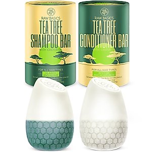 Tea Tree Shampoo and Conditioner Bar Set, Natural Sulfate Free Solid Bar for All Hair Types, With Castor Oil, Clarifying and Repairing, Restoring and Moisturizing, Plastic Free Zero Waste Package