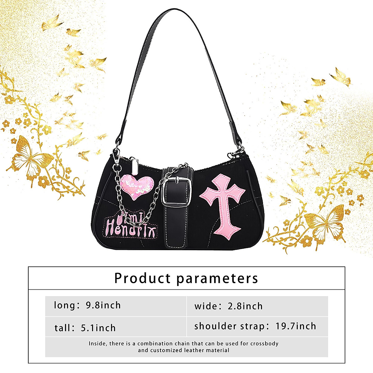 JeVenis Black Pink Y2K Purse Y2K Tote Bag Punk Gothic Tote Purse Y2k Crossbody Bag Y2k Shoulder Bag for Womens Girl