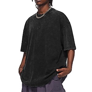 Aelfric Eden Mens Cotton Wash Solid T-Shirts Oversized Unisex Short Sleeve Streetwear Rap Hip Hop Basic Tee Tops Black