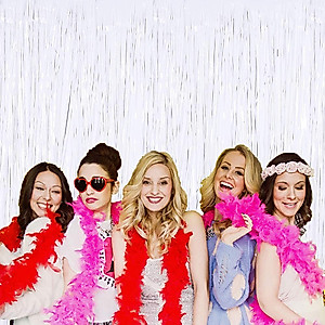 White Fringe Backdrop Curtain for White Party Decorations -6.5x6.5ft, Pack of 2 | LILF White Curtain Backdrop Tinsel Streamers for Birthday Bridal Baby Shower Graduation Euphoria Photobooth Props