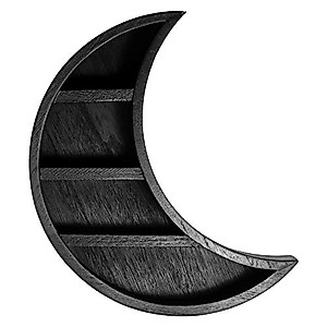 TopMoon Wooden Moon Shelf - Black Moon Decor for Bedroom, Bathroom, Living Room - Hanging Crescent Moon Shelf for Crystals, Stone Display - Moon Shaped Wall Decor for Essential Oil, Perfume - 14"x12"