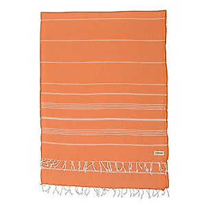 Bersuse 100% Cotton - Anatolia XL Throw Blanket Turkish Towel - 61 x 82 Inches, Orange