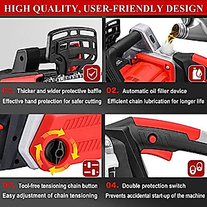 16-Inch Cordless Chainsaw, Electric Chainsaw with 3.0Ah X2 Batteries and 2 Fast Chargers, 24V Brushless Chain Saw with Tool Free Blade Tension System (with 4 Inch Mini Chainsaw)