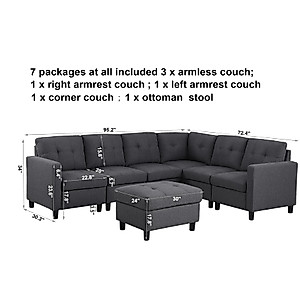 asunflower Sectional Sofa Ottoman Set Modular Couch with Console Cup Holder,6 Seater Modern Sectional Couches for Livning Room Corner L Shape Fabric Sofa Couch with Charge Ports, Dark Grey