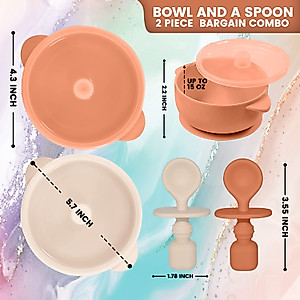 Silicone Suction Baby Bowl with Lid - BPA Free - 100% Food Grade Silicone - Infant Babies and Toddler Self Feeding Sunrise/French Beige