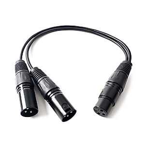 Devinal XLR splitter Female to 2 Male cable, XLR Female to Dual XLR Male Balanced Patch Y Cable, 3 PIN XLR Jack to 2 XLR Plugs Adaptor Cord - 1 Feet 2 Pack
