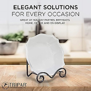 TRIPAR 9" Large Black Metal Scroll Display Rack Easel for Bowls, Platters, Cookbooks, Plates, and Artwork