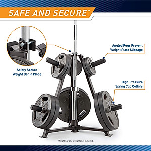 Marcy 6-Peg Olympic Weight Plate Tree and Vertical bar Holder Storage Rack Organizer for Home Gym PT-5757 , Black