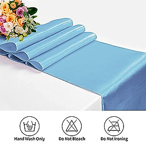 Sunfiy 12 Pack Satin Table Runner 12 x 108 Inch Baby Blue Long Table Cloth Satin Table Runners for Wedding Banquet Graduations Birthday Party Decoration