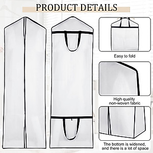 Woanger 6 Pcs 70.9" x 24" x 12" Bridal Wedding Gown Dress Garment Bag for Travel Large Garment Covers Hanging Foldable Non Woven Wedding Dress Bag for Storage Zipped Long Dress Cover (White)