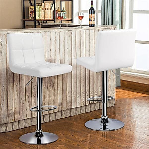 Yaheetech X-Large Bar Stools - Square PU Leather Adjustable Counter Height Swivel Stool Armless Chairs Set of 4 with Bigger Base,White