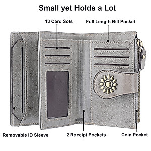 Lavemi Womens Leather Wallet Small Compact RFID Blocking Credit Card Case Purse with Zipper Pocket(Gray)