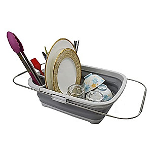 SAMMART 8L (2.11Gallons) Expandable Collapsible Dish Drainer - Foldable Drying Rack - Portable Dinnerware Organizer - Space Saving Kitchen Storage Tray (Grey, 1)