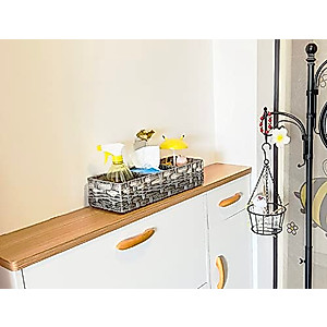 Toilet Tray Tank Topper Basket, Decor Woven Wicker Bathroom Organizer, Waterproof Storage Baskets for Bathroom Organizing (Gray)