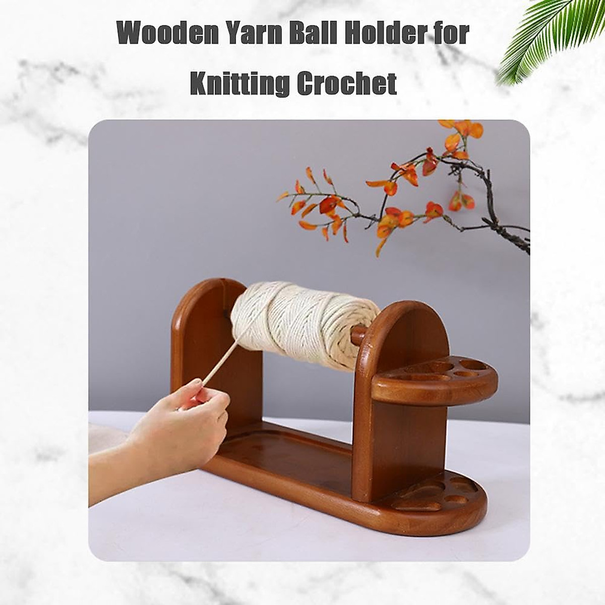 GEKUPEM Wooden Yarn Holder for Knitting Crochet, Yarn Rack Stand with Slots, Yarn Storage Organizer, Stable Yarn Ball Dispenser, Wood Yarn Spinner Holder for Crochet, Gift for Knitting Lovers