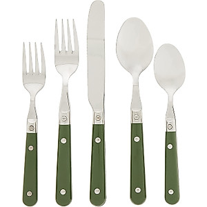 Ginkgo International Le Prix 5-Piece Stainless Steel Flatware Place Setting, Moss Green, Service for 1