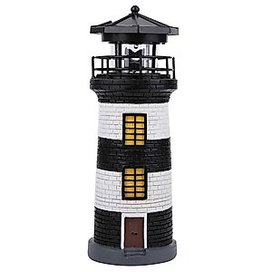 Summer Enjoyment Meiyya Solar Lighthouse, Waterproof Lighthouse Light, Yard Craft Ornament Garden for Home(Black and White)