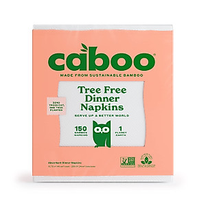Caboo Tree Free Dinner Napkins - 4 Packs of 150, 600 Total Paper Napkins, Sustainable and Disposable White Napkin