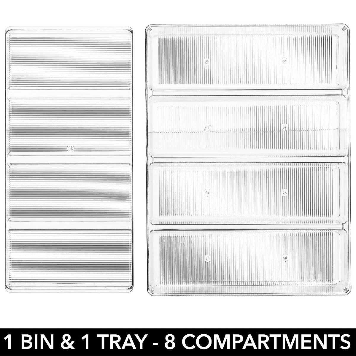 mDesign Plastic Kitchen Drawer Organizer Tray Set - Horizontal Storage Bin for Organizing Cutlery, Flatware, Silverware, Utensil, and Appliances - Ligne Collection - Clear