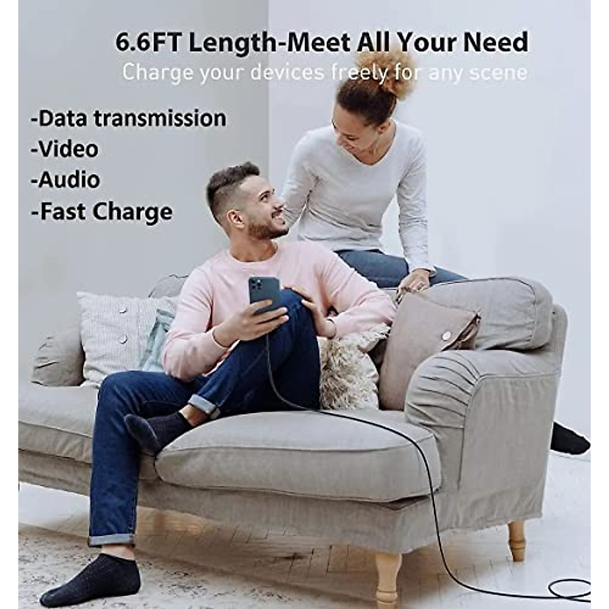 for iPhone Charger Extension Cable,6FT Lightning Extender Dock Cable Compatible with iPhone 14 Pro 13 Pro Max 12 11 X XR 8 7 6 Male to Female Cable Extension Adapter Cord Pass Video,Data,Audio (Black)