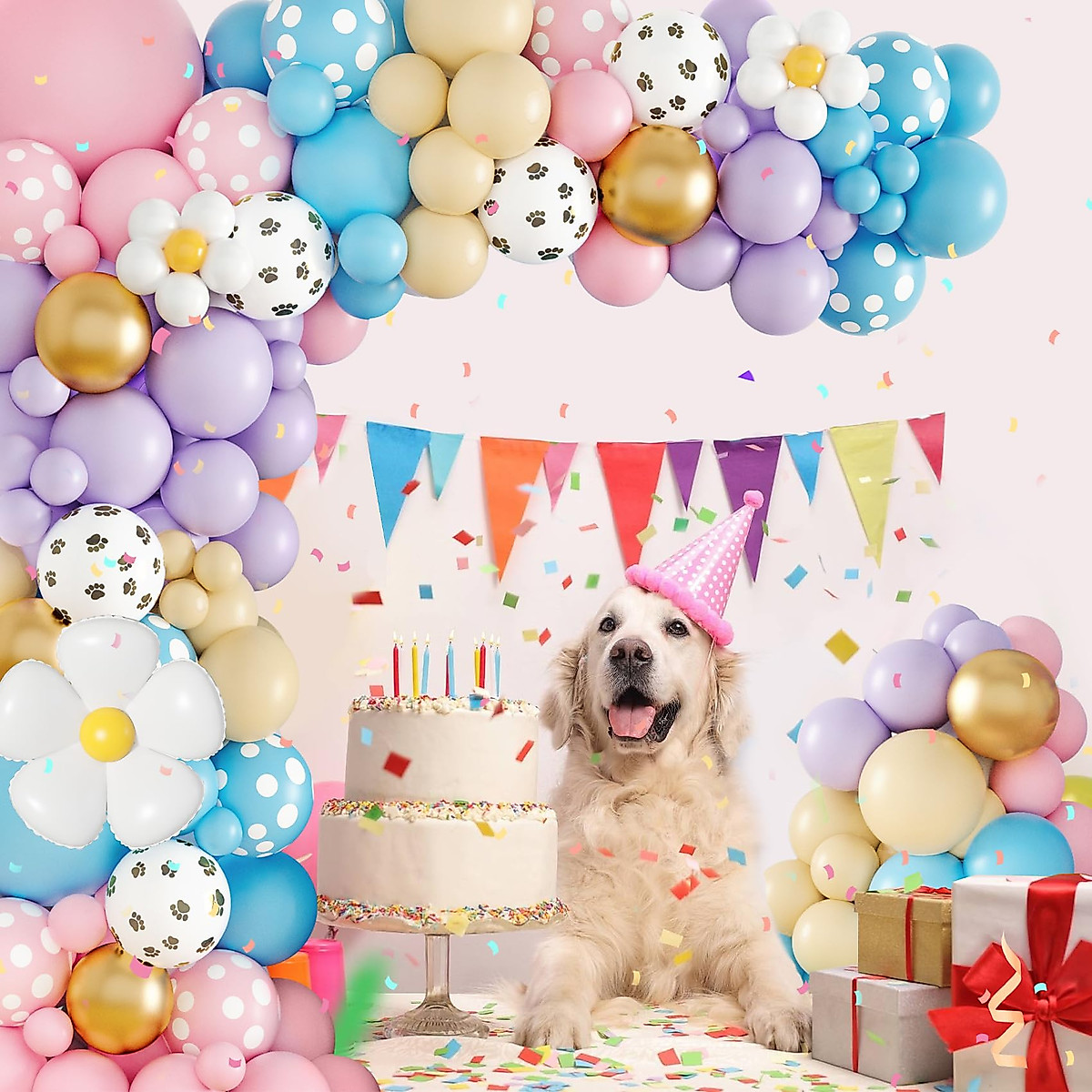 Ouddy Life 176Pcs Blue Balloons Arch Garland Kit, Blue Birthday Decorations Girl with Dog Paw Bone Daisy flower Pink Blue Purple Blush Balloons for Girls Boy Puppy Birthday Party Baby Shower Decor