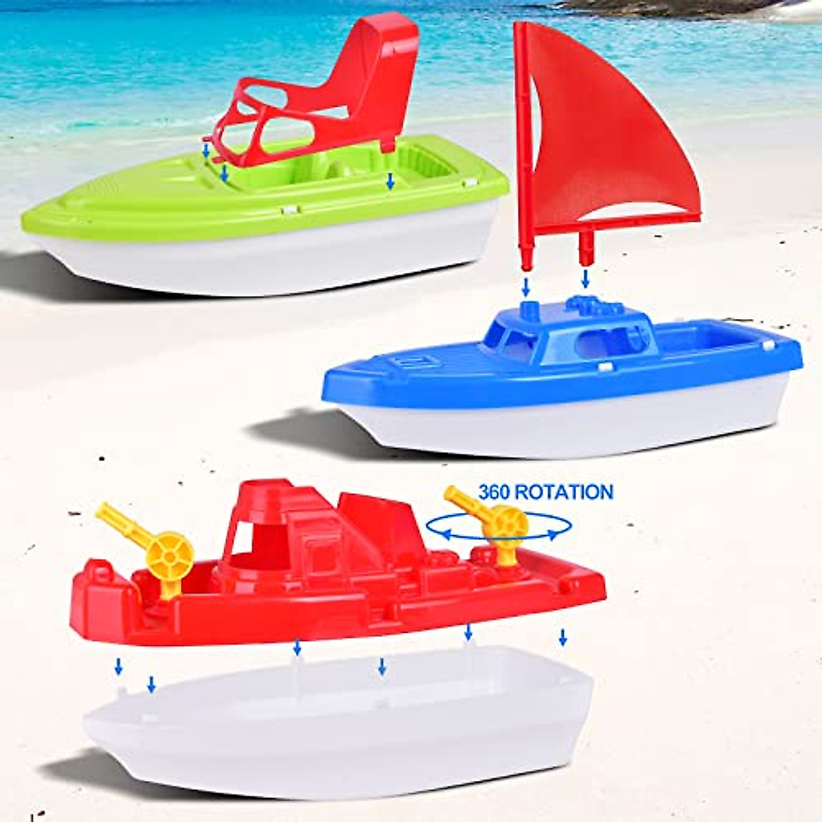 FUN LITTLE TOYS 3 PCS Bath Boat Toy Yacht Pool Toy Speed Boat Sailing Boat, Floating Toy Boats for Bathtub Bath Toy Set for Baby Toddlers, Birthday Gift for Kids