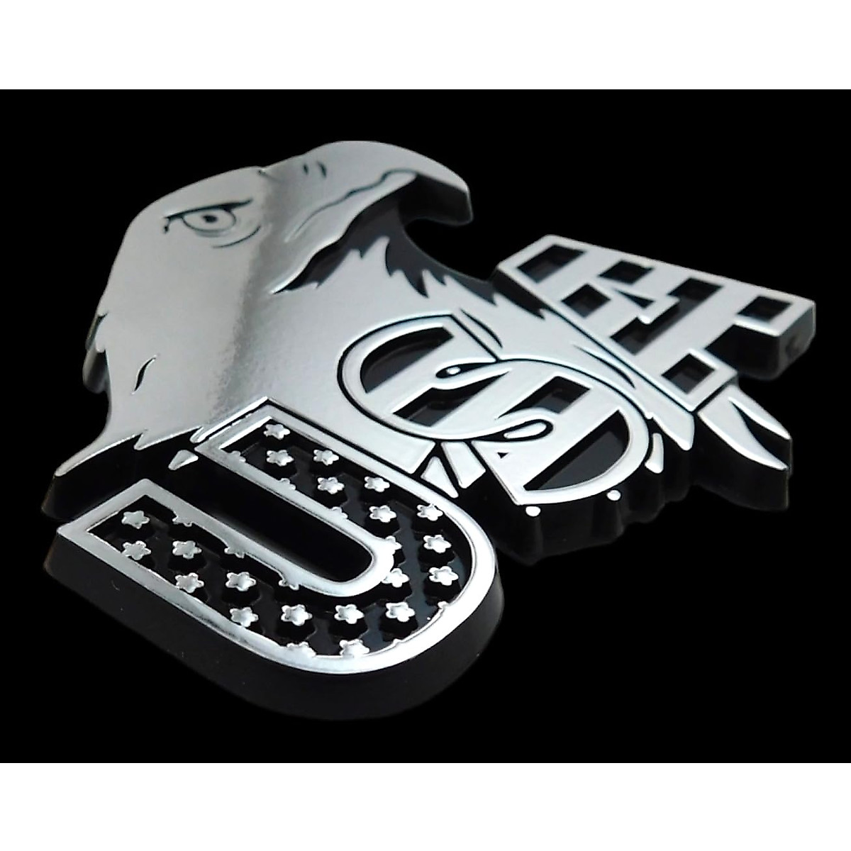 USA American Eagle Flag Black with Chrome Eagle Plastic car Emblem Decal 3"