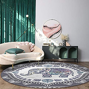 Libaoge Round Area Rugs 3 ft Diameter Elephant Indoor Aloha Mats, Arab Culture Symbol Mandala Pattern Soft Living Room Bedroom Unique Carpet Woman Yoga Mat Home Decor