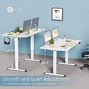 WOKA 55 x 28 Inch Electric Standing Desk, Height Adjustable Stand Up Desk, Sit Stand Desk with Memory Controllers, Adjustable Desks for Home Office with White and Grey Top and White Frame
