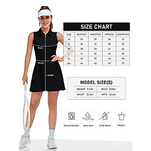 MoFiz Women's Golf Tennis Polo Dress Sleeveless Zip Up Lightweight Quick Dry Moisture Wicking Athletic Sports Workout Black M