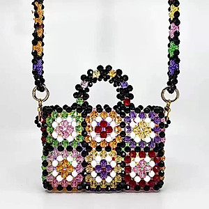 Bead Floral Designer Acrylic Crystal Clear Pearl Beaded Box Tote Bag Women Party Bucket Handbag Spring Summer MULTI S
