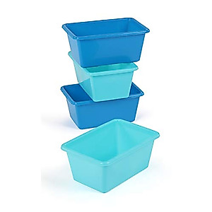 Humble Crew Small Plastic Storage Bins, Set of 4, Navy/Teal