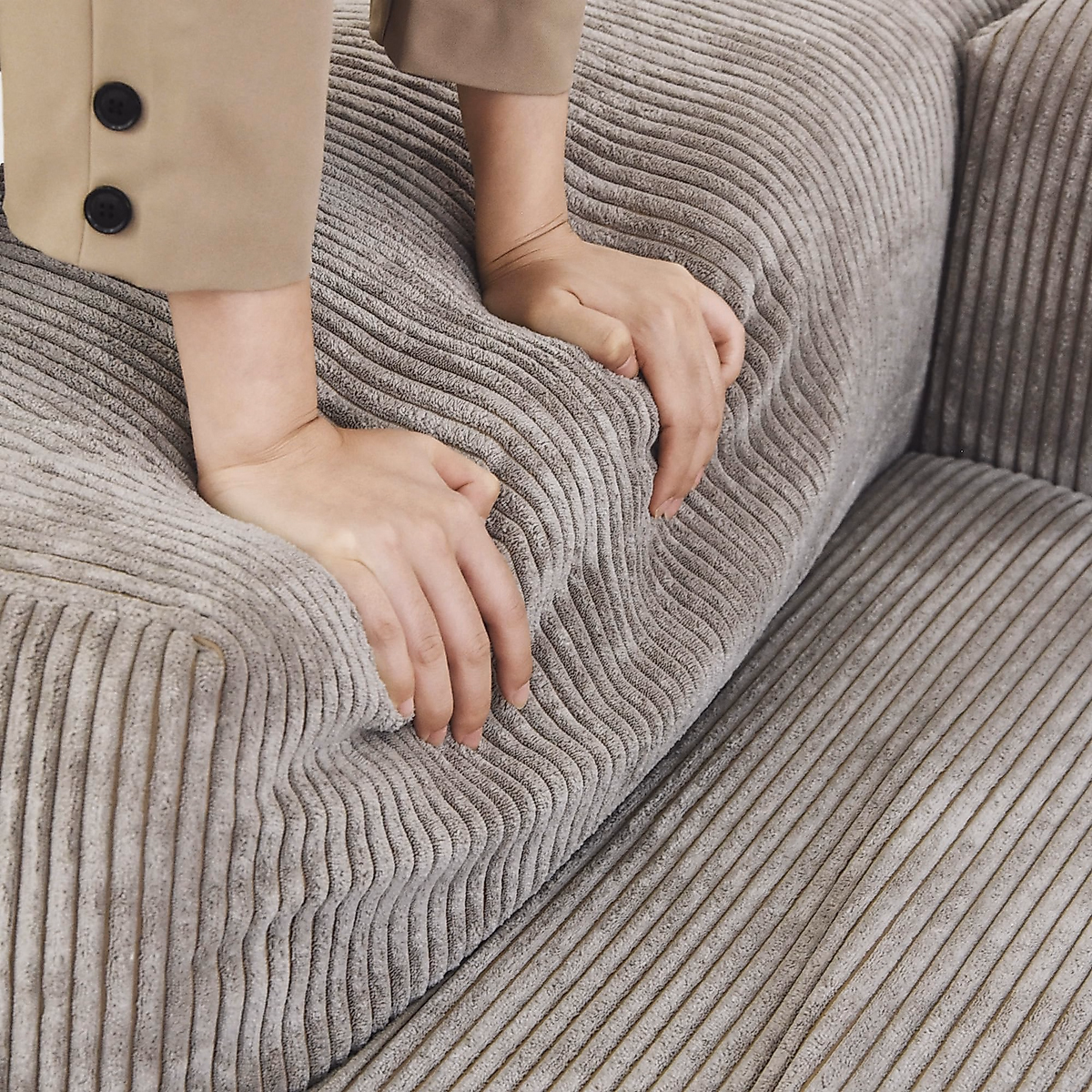 U-Shaped Modular Sectional Couch,181.1" Oversized Luxurious Corduroy Modular Sectional with Chaise Ottomans for Living Room, Wide 6 Seater Sofa Couch, Module's Cover Removable& Washable (Light Brown)